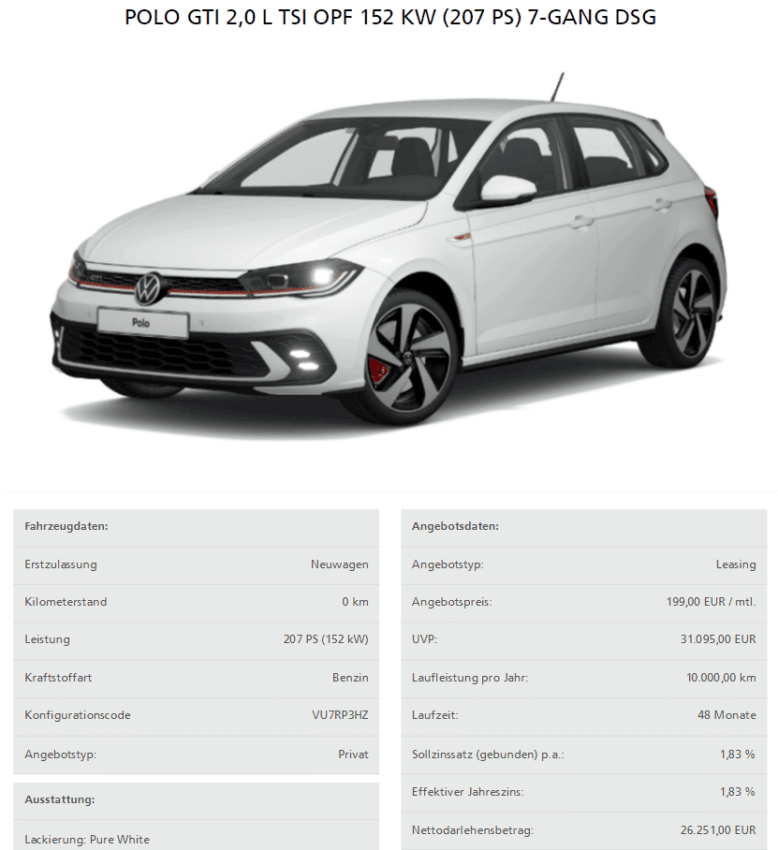 Volkswagen Polo Gti Leasing