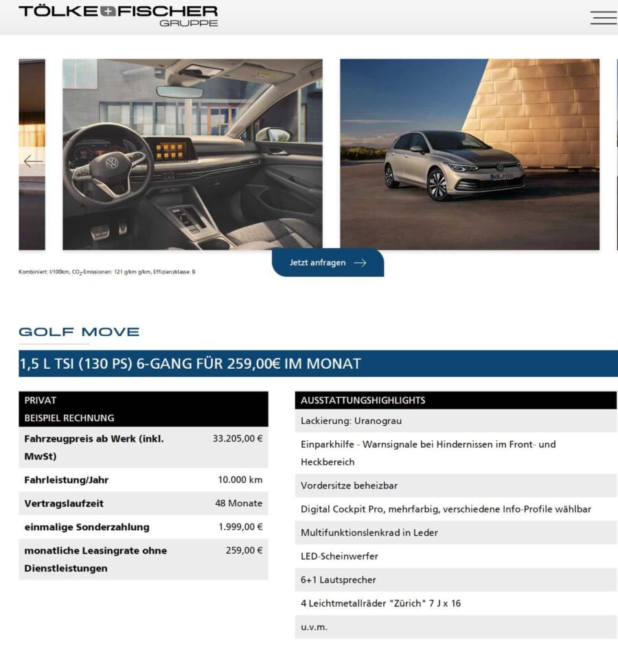 VW Golf im Leasing für 259 Euro im Monat brutto - ntv Autoleasing