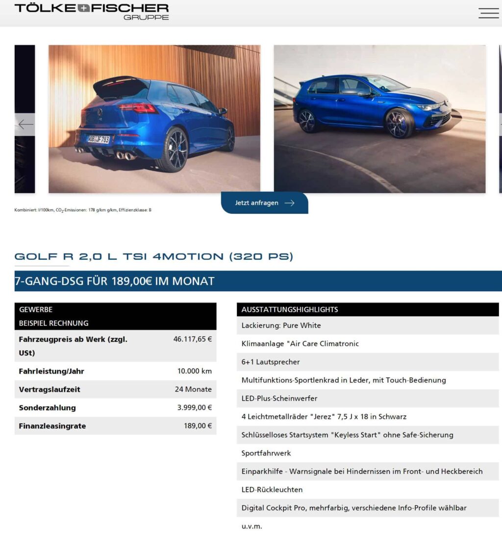 VW Golf R im Leasing für 189 € im Monat netto - ntv Autoleasing