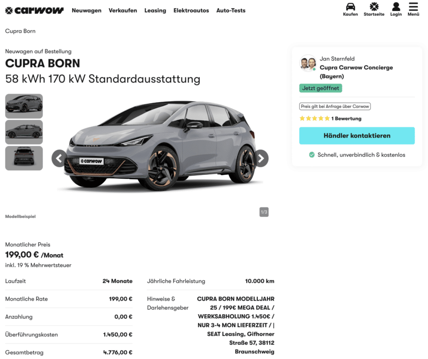 Cupra Born Leasing 199 Euro