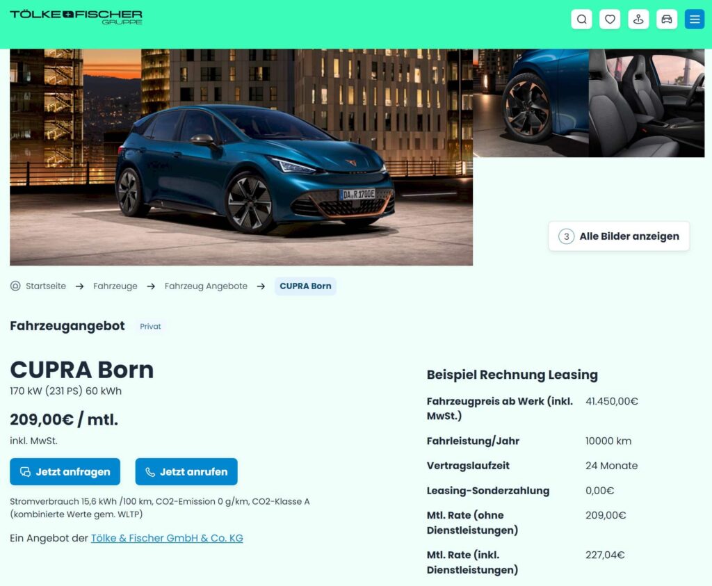 Cupra Born im Leasing für 209 Euro im Monat brutto - ntv Autoleasing