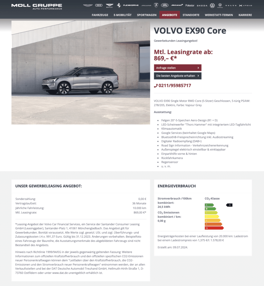 Volvo EX90 im Leasing für 869€ im Monat netto - ntv Autoleasing