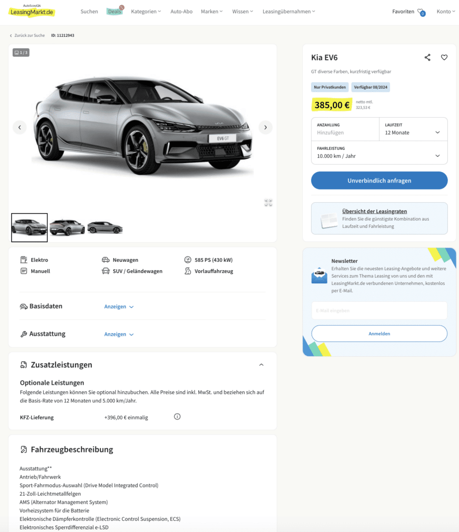 Kia EV6 GT im Leasing für 385 Euro im Monat brutto - ntv Autoleasing