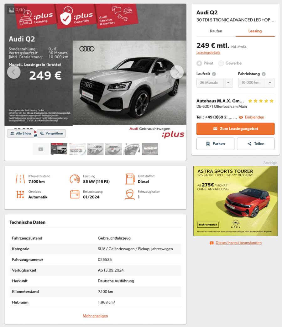 Audi Q2 im Leasing für 249 Euro im Monat brutto - ntv Autoleasing