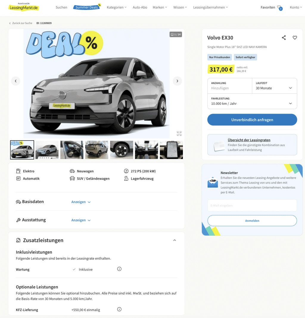 Volvo EX30 im Leasing für 299 Euro im Monat brutto - ntv Autoleasing