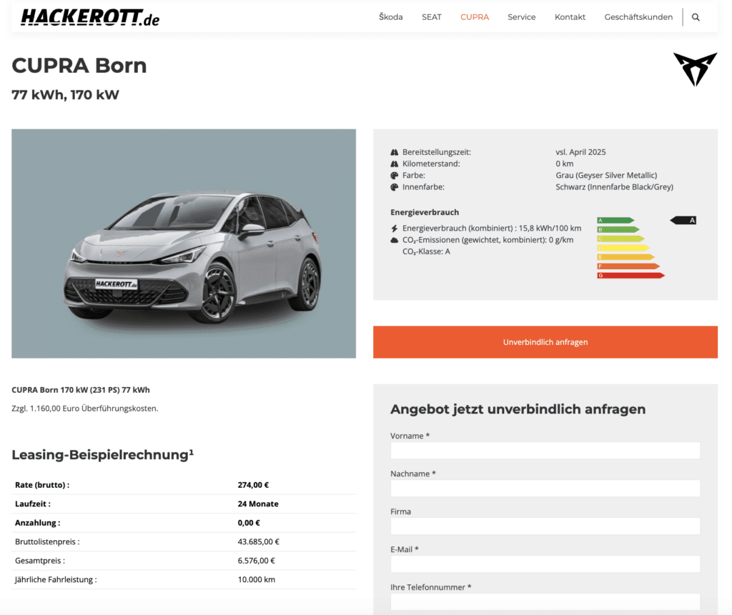 Cupra Born im Leasing für 274 Euro im Monat brutto - ntv Autoleasing