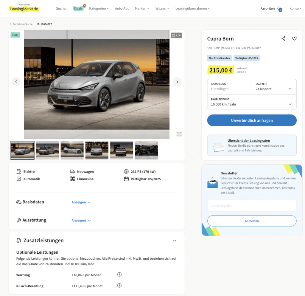 Cupra Born im Leasing für 215 Euro brutto pro Monat - ntv Autoleasing