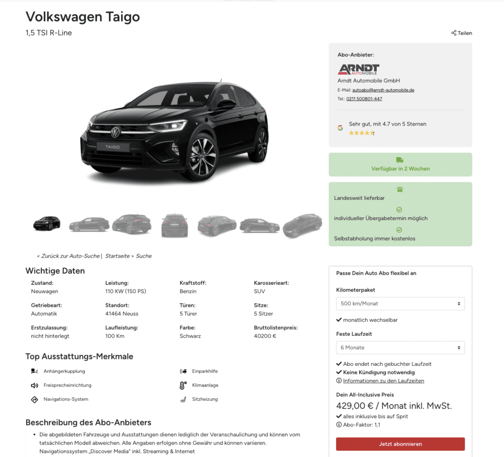 VW Taigo im Auto-Abo für 429 Euro brutto pro Monat - ntv Autoleasing
