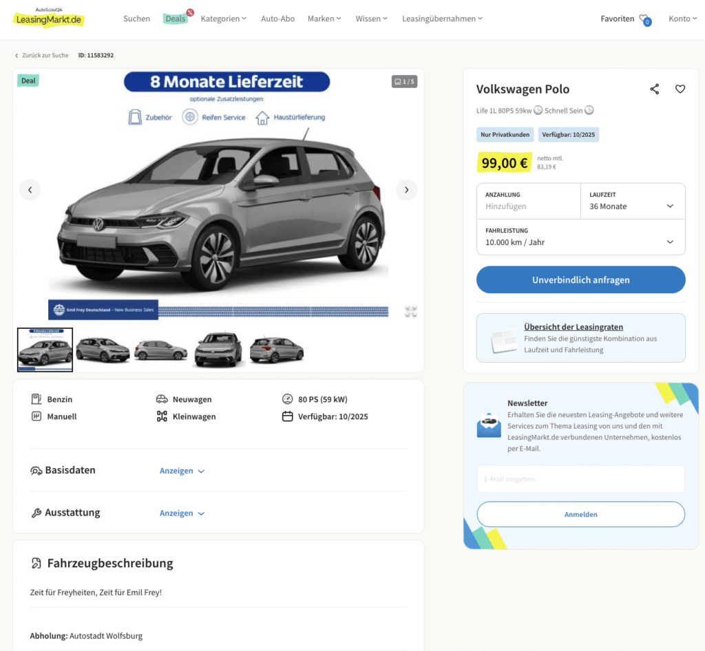 Leasing Für 99 Euro Ohne Anzahlung