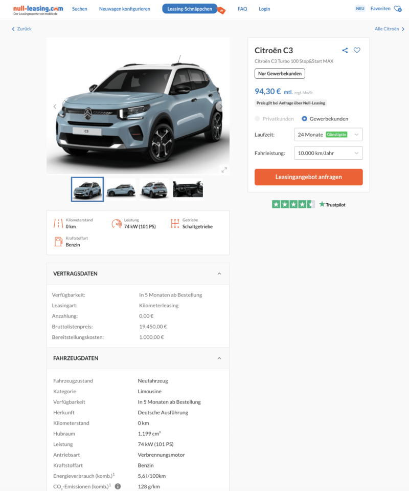 Citroën C3 im Leasing für 94 Euro im Monat netto - ntv Autoleasing