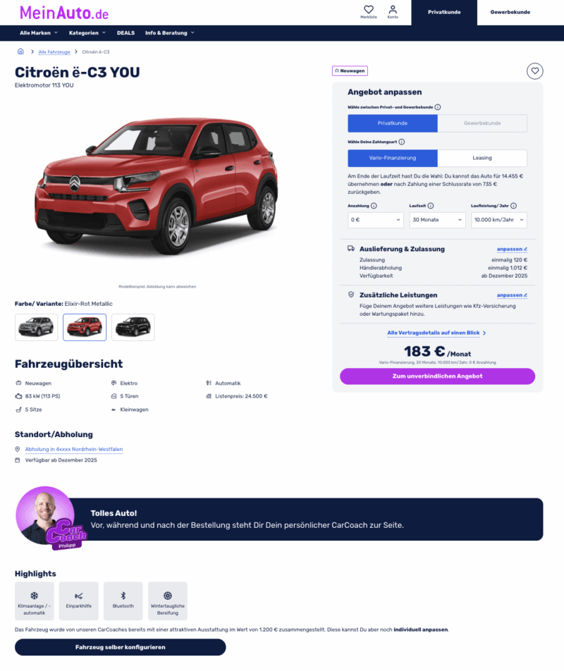 Citroen E C3 Leasing