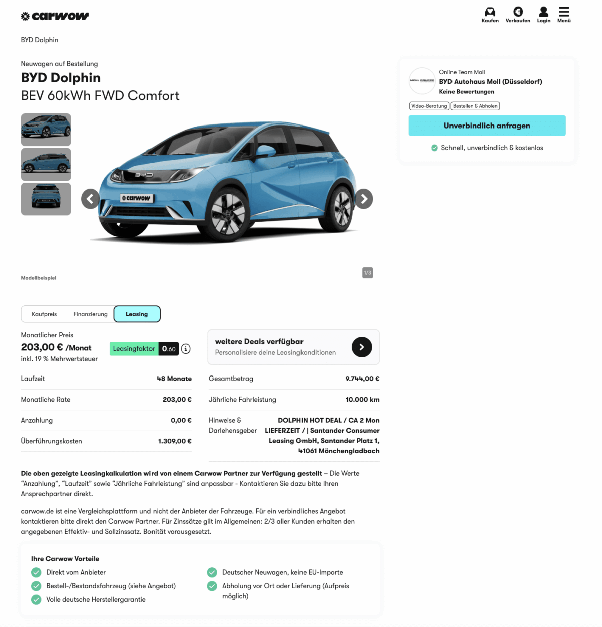 BYD Dolphin Leasing für 203 Euro im Monat brutto - ntv Autoleasing