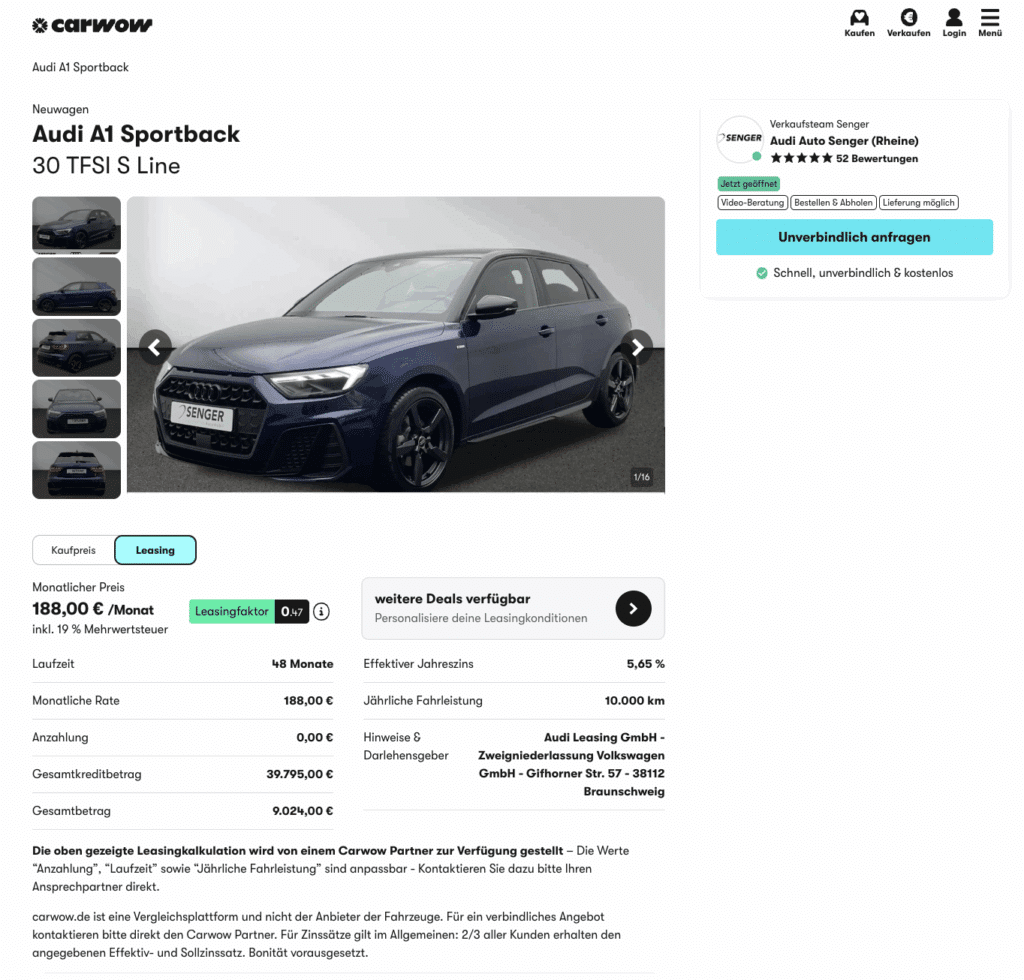 Audi A1 Sportback im Leasing für 188 Euro im Monat brutto - ntv Autoleasing
